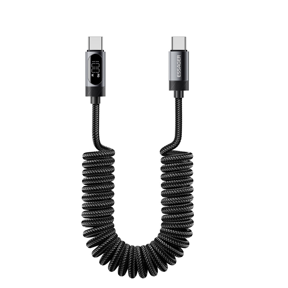 ESSAGER USB-C to USB-C 100W Spring Data Cable with Digital Display