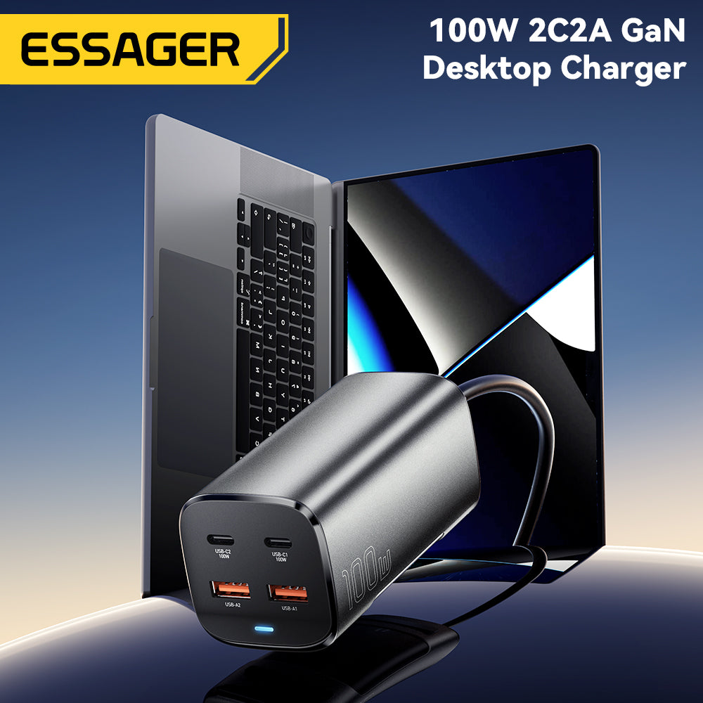 Essager 100W GaN Charger Desktop Laptop Fast Charger 4 in 1 Adapter Fo ...