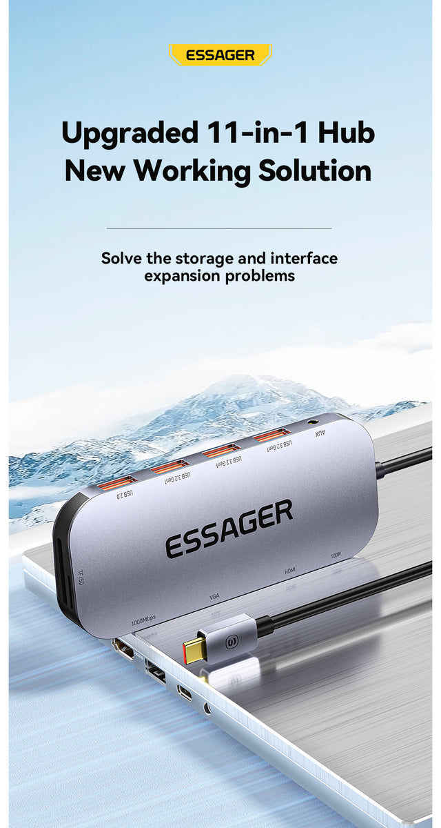 Essager 11 in 1 USB C HUB 4K 30HZ Type C Docking Station For Macbook ...