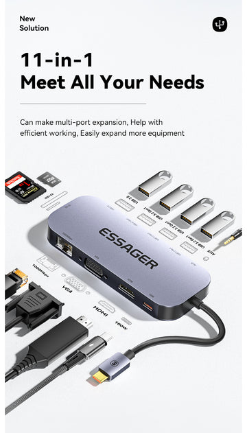 Essager 11 in 1 USB C HUB 4K 30HZ Type C Docking Station For Macbook ...
