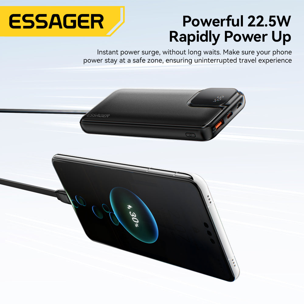 ESSAGER 20000mAh Power Bank – 22.5W Fast Charge + Built-in Cable + LED
