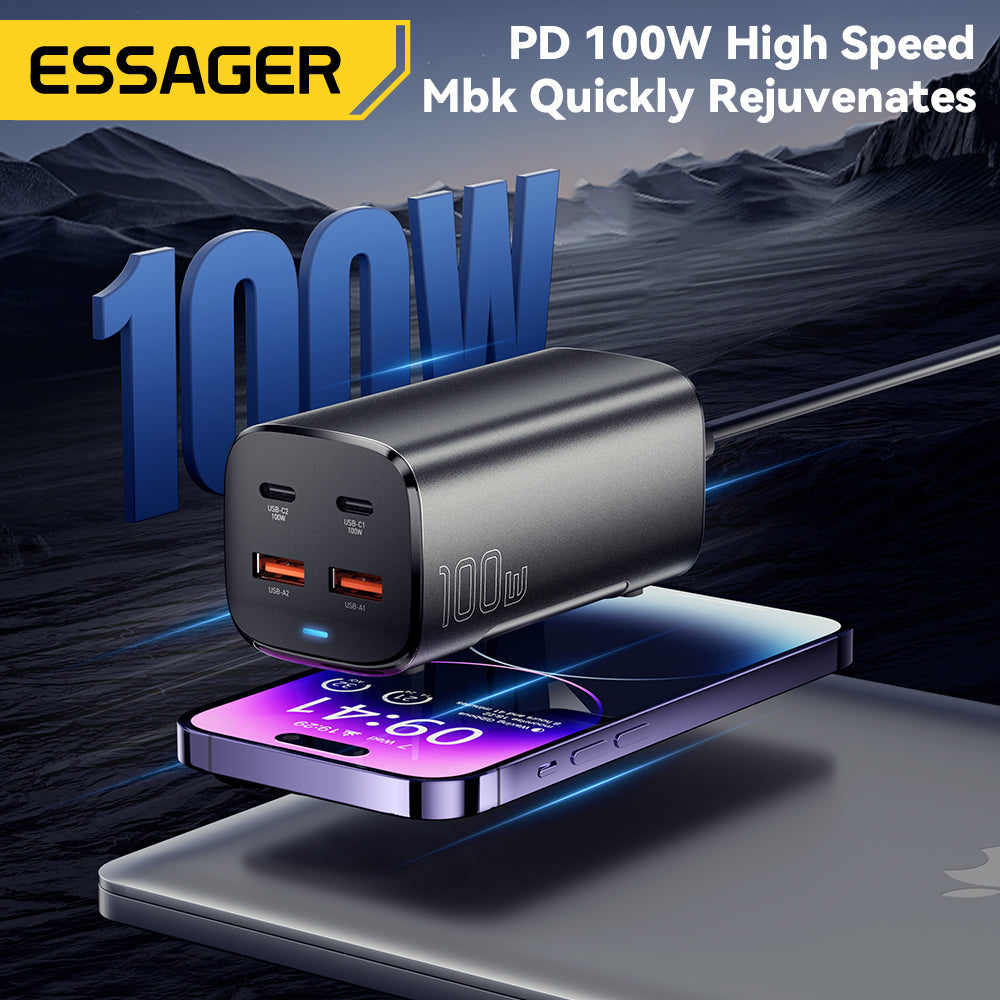 Essager 100W GaN Charger Desktop Laptop Fast Charger 4 in 1 Adapter Fo ...