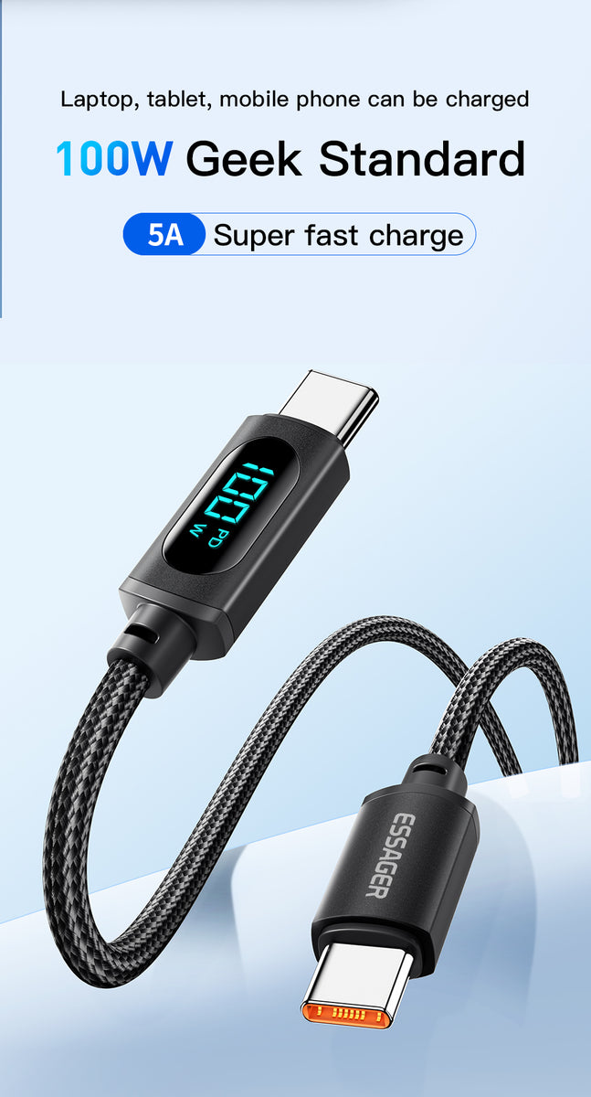 Essager LED USB Type C To USB C Cable 100W/5A PD Fast Charging Charger ...